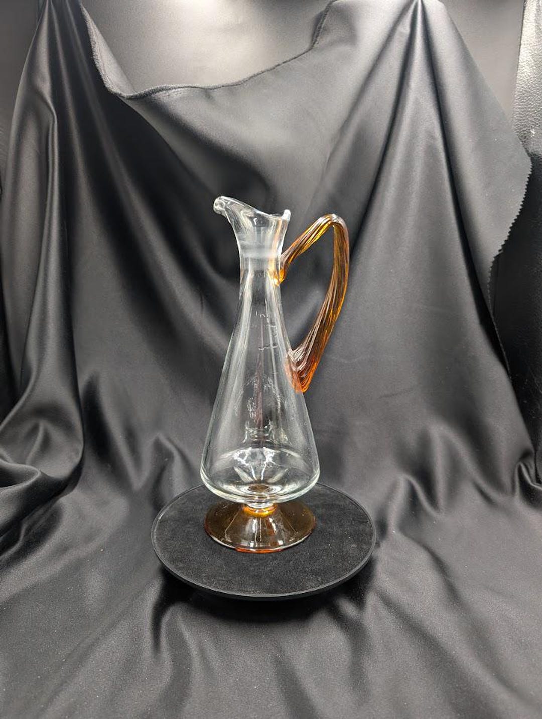 Vintage Amber Handle Clear Glass Pitcher - Etsy
