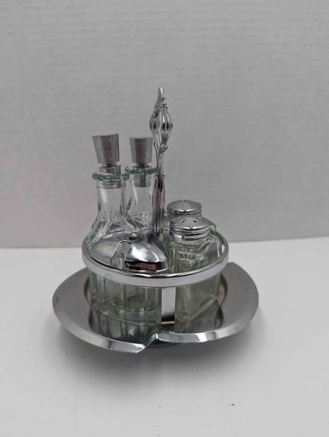 Glass Cruet Set in Metal Stand - Etsy