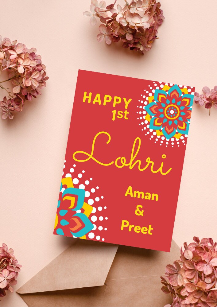 1st Wedding Lohri Card Printable Customisable Personalised - Etsy