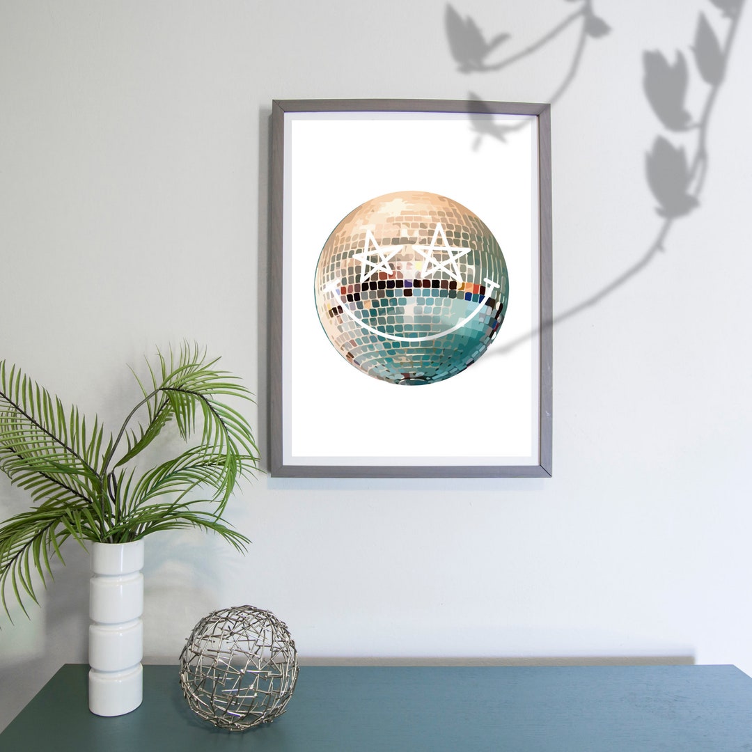 Smiley Disco Ball, Printable Wall Art, Boutique Wall Art, Pink Art ...