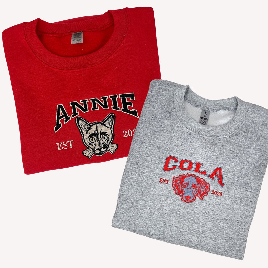 Varsity Custom Embroidered Dog Sweatshirt, Custom Varsity Pet Portrait ...