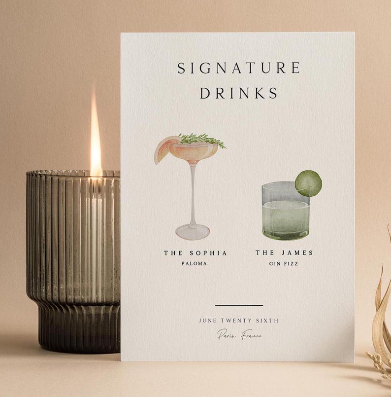 CLASSIC Customizable Signature Drink Sign Template Editable Signature ...
