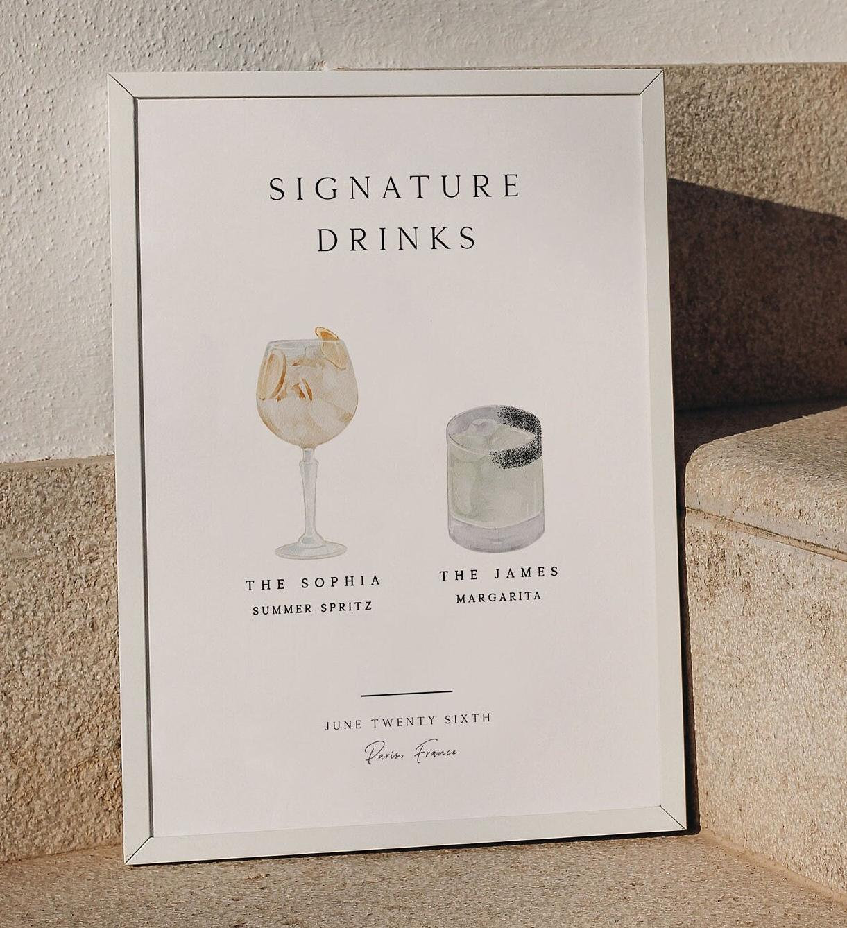 CLASSIC Customizable Signature Drink Sign Template Editable Signature ...