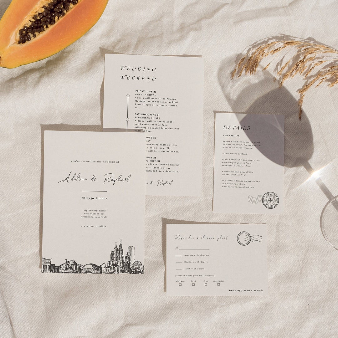 WANDERLUST Chicago Wedding Invitation Suite,modern Wedding Invitations ...