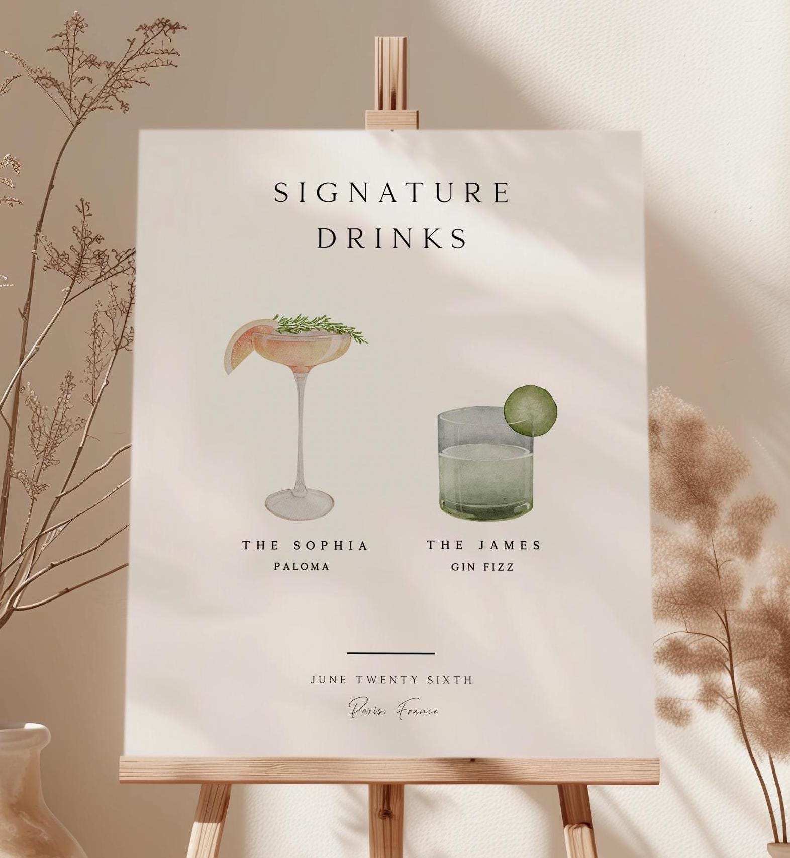 Customizable Signature Drink Sign, Minimalist Cocktail Menu (digital ...