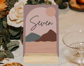 Desert Boho Printable Table Numbers in White, Minimalist Wedding Table ...