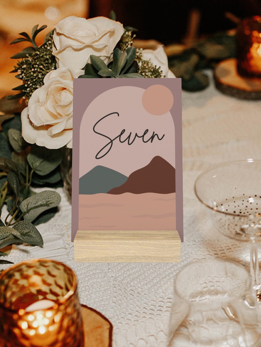 Desert Boho Printable Table Numbers in Mauve, Minimalist Wedding Table ...
