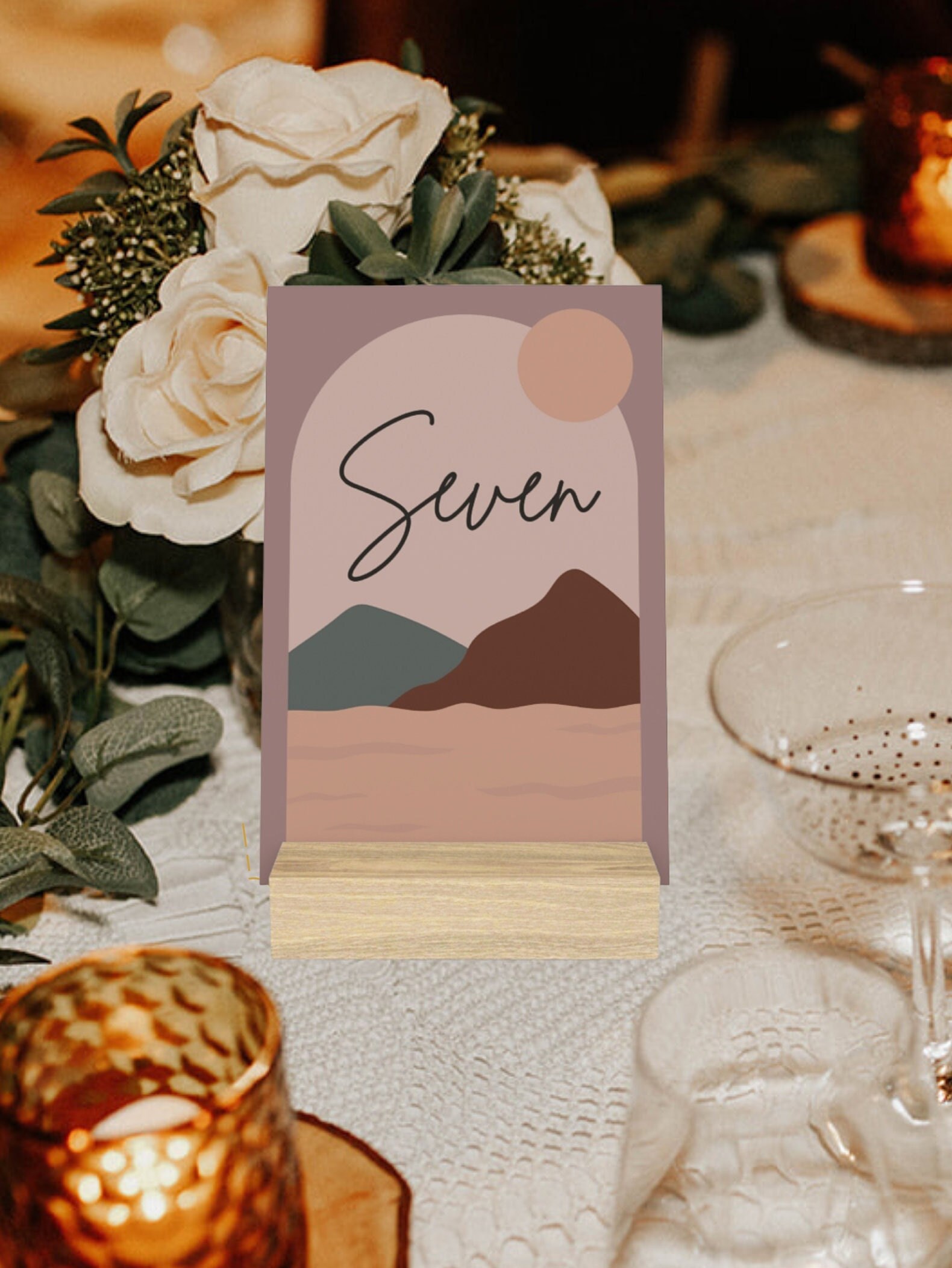 Desert Boho Printable Table Numbers in Mauve, Minimalist Wedding Table ...