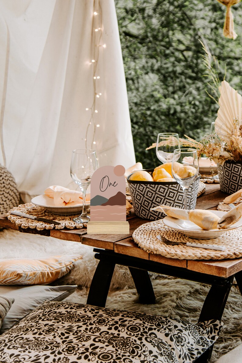 Desert Boho Printable Table Numbers in White, Minimalist Wedding Table ...