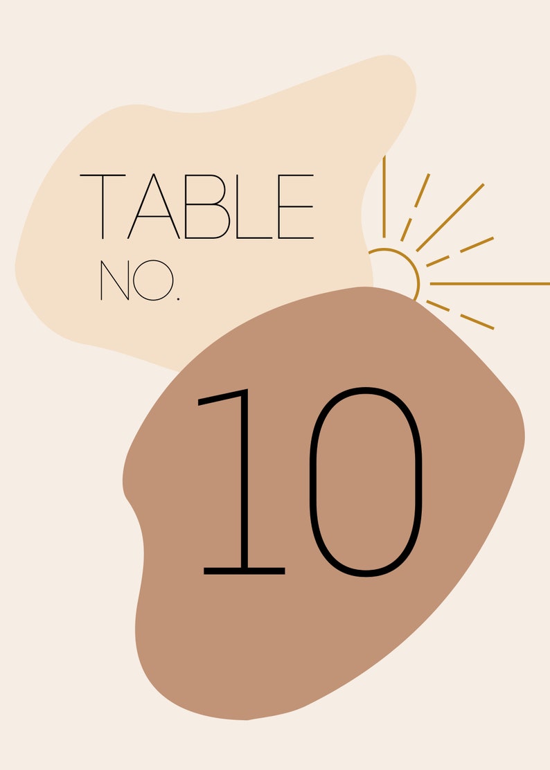 Neutral Boho Sun Printable Table Numbers, Minimalist Engagement Party ...