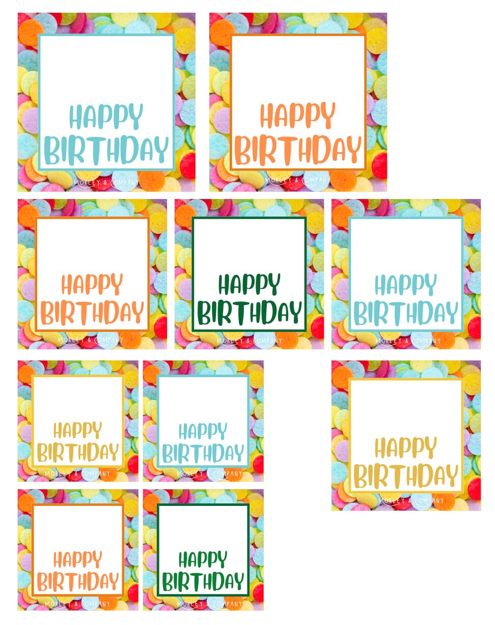 Happy Birthday Confetti Border Gift Tags: Instant Download - Etsy