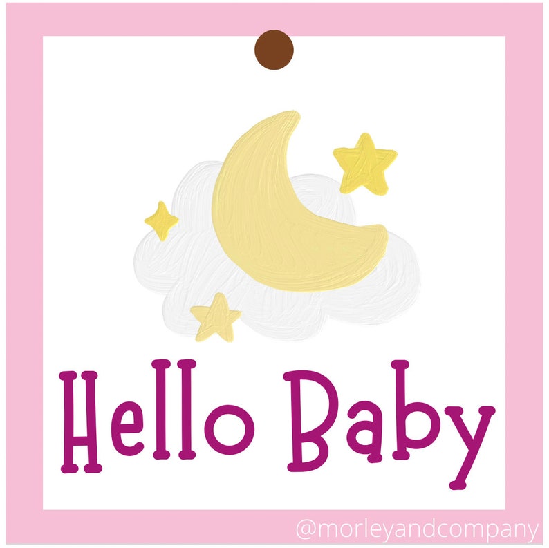 Hello Baby Pink Border Gift Tags: Instant Download - Etsy