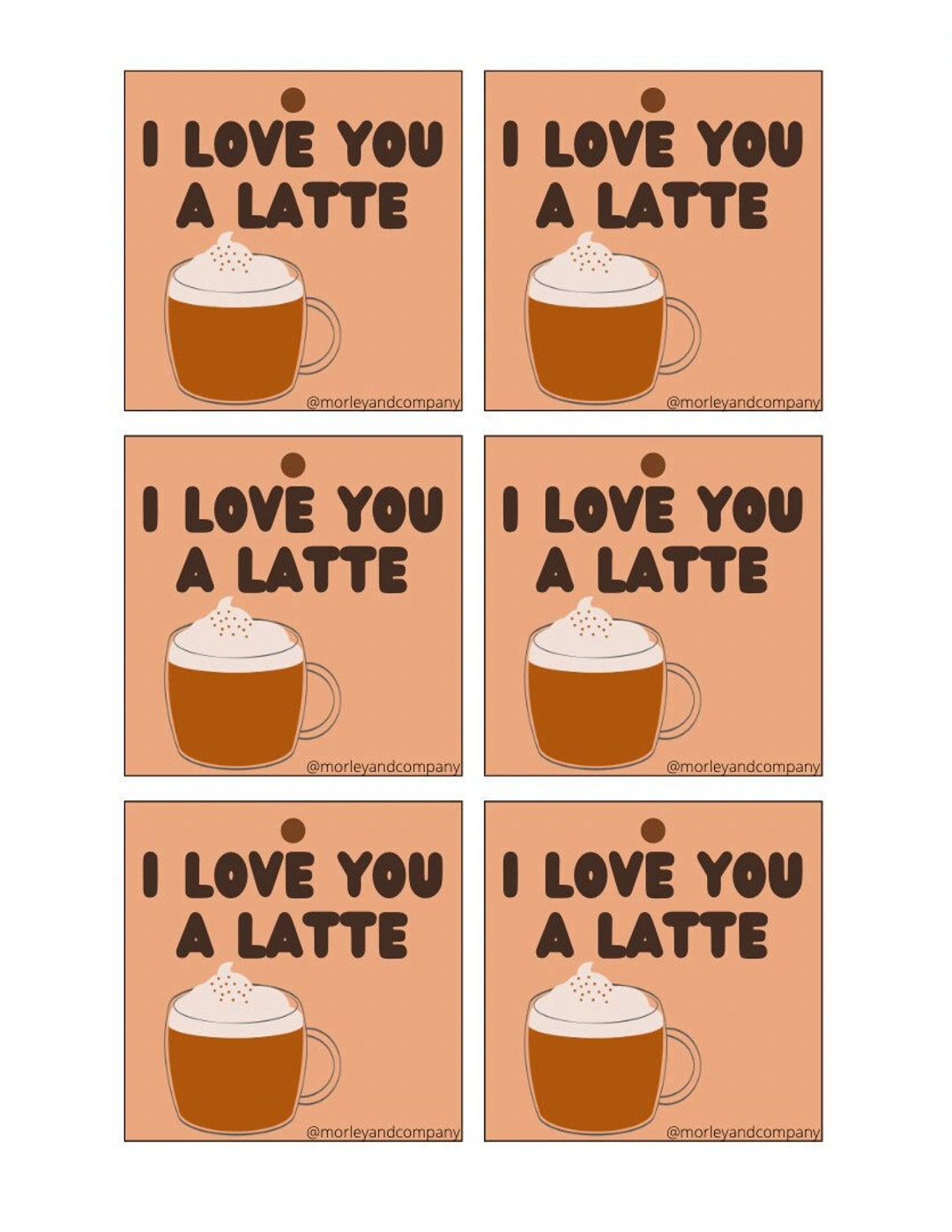 I Love You a Latte Gift Tags: Instant Download - Etsy