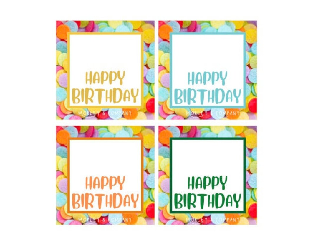 Happy Birthday Confetti Border Gift Tags: Instant Download - Etsy