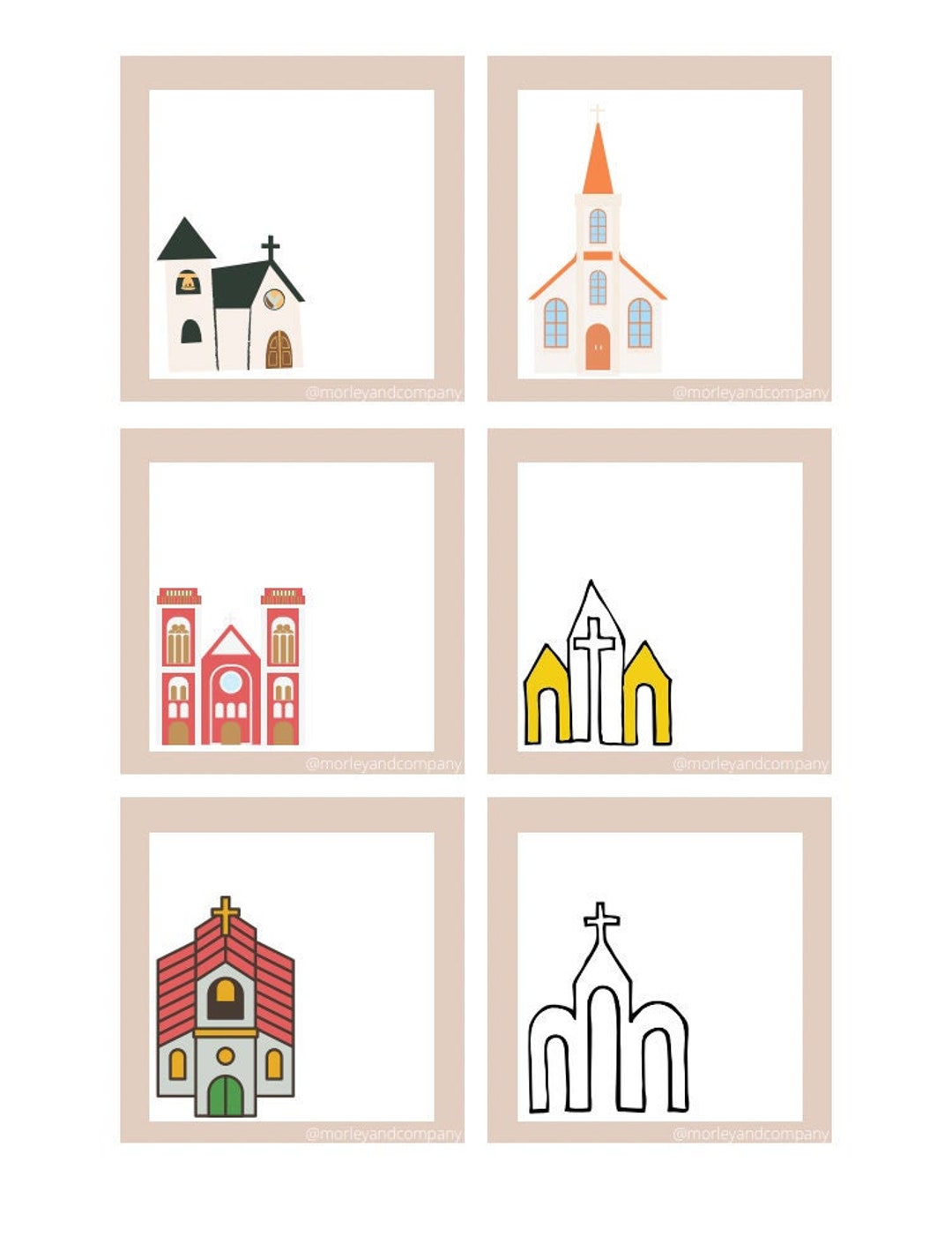 Bordered Churches Cards: Instant Download - Etsy