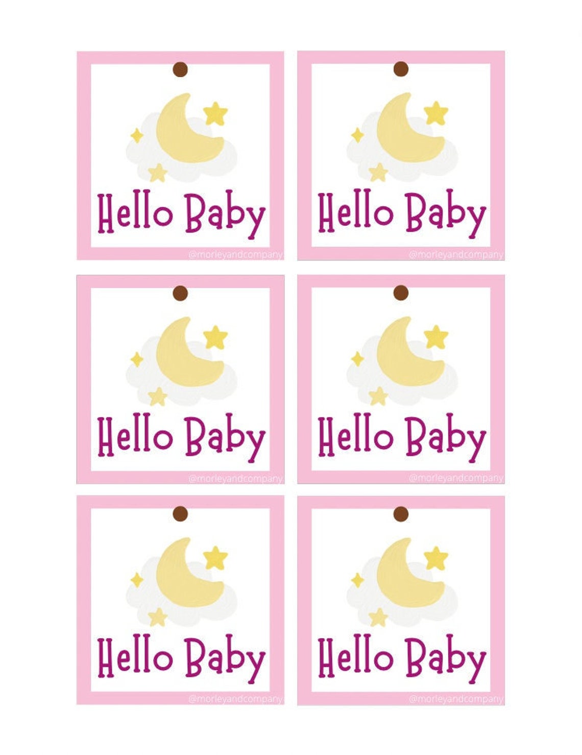 Hello Baby Pink Border Gift Tags: Instant Download - Etsy