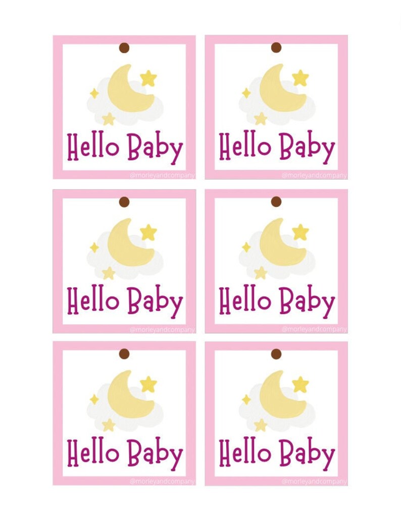 Hello Baby Pink Border Gift Tags: Instant Download - Etsy