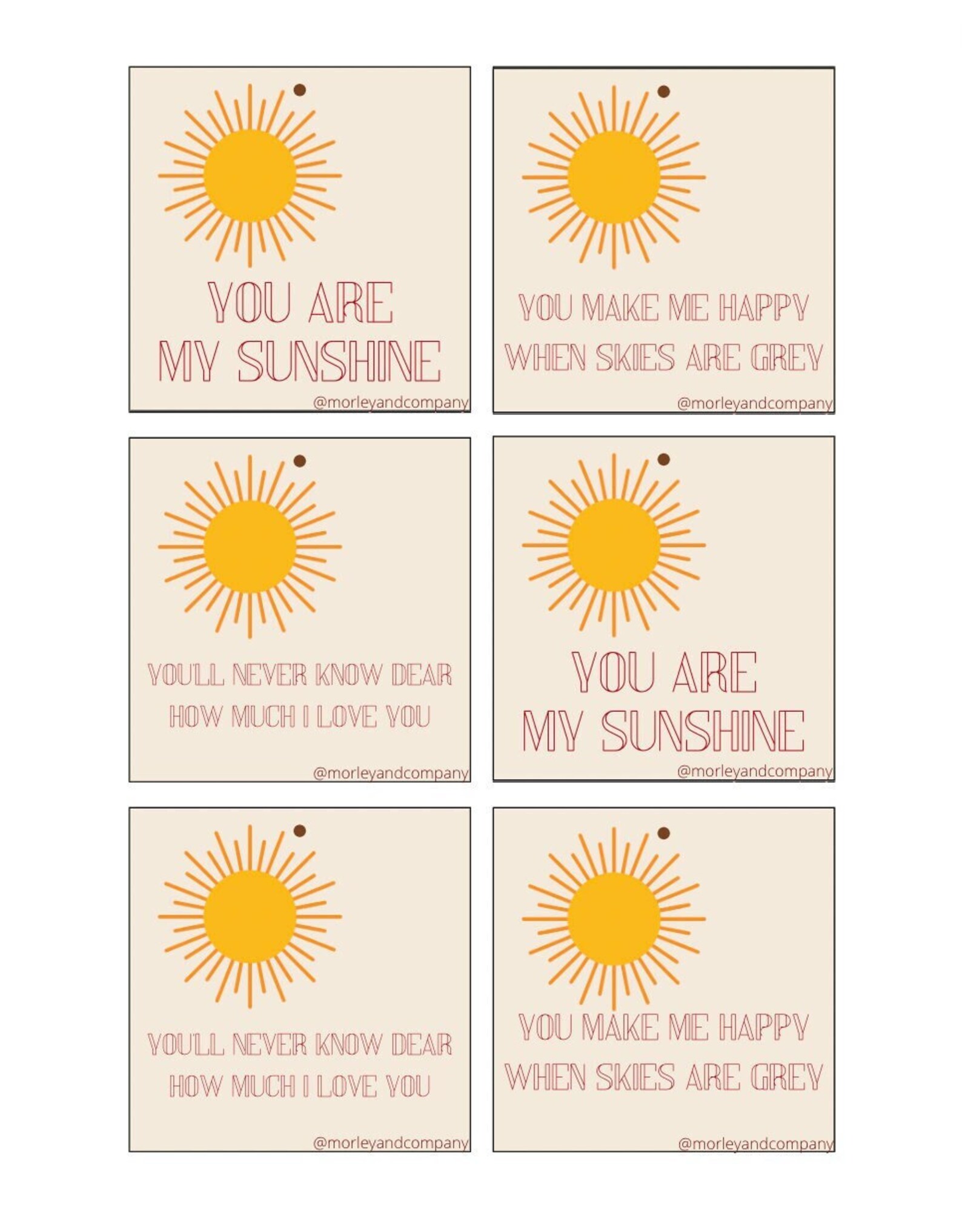 You Are My Sunshine Gift Tags: Instant Download - Etsy