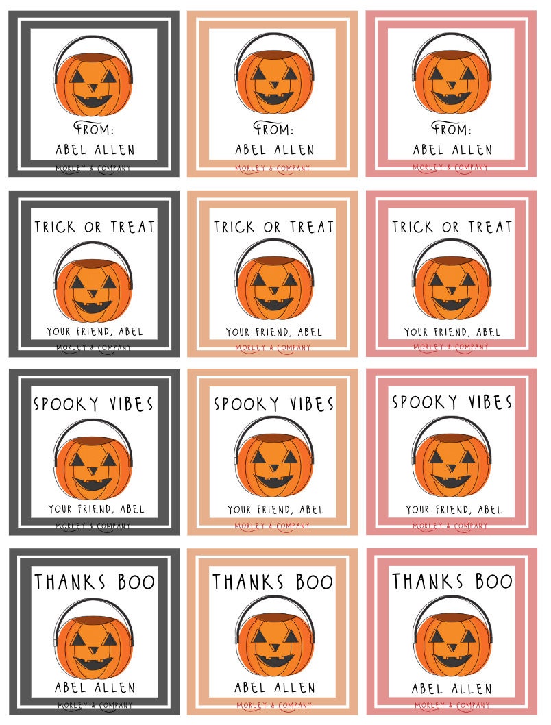 Customizable Halloween Candy Bucket Gift Tags: Instant Download - Etsy