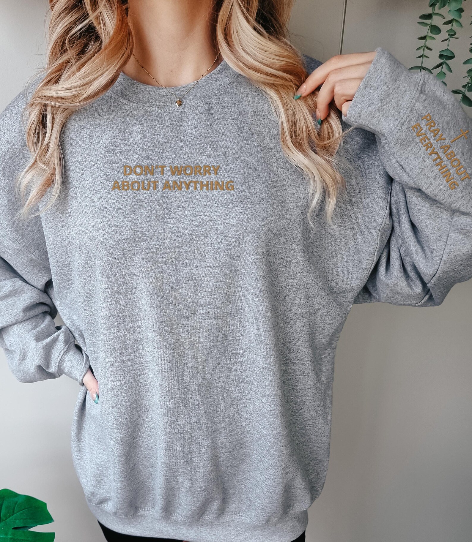 Pray About Everything Embroidered Christian Crewneck Faith Based Merch ...
