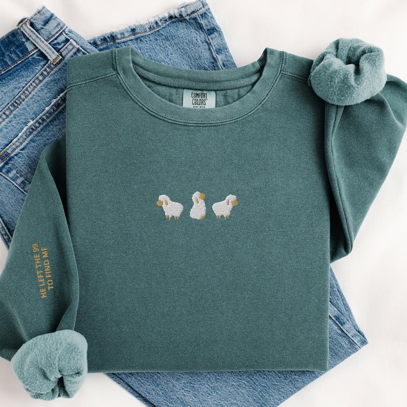 Comfort Colors Embroidered Lost Sheep Sweatshirt: He Left the 99 ...