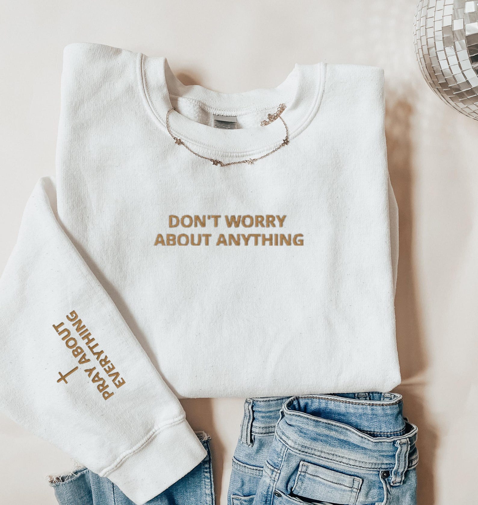 Pray About Everything Embroidered Christian Crewneck Faith Based Merch ...