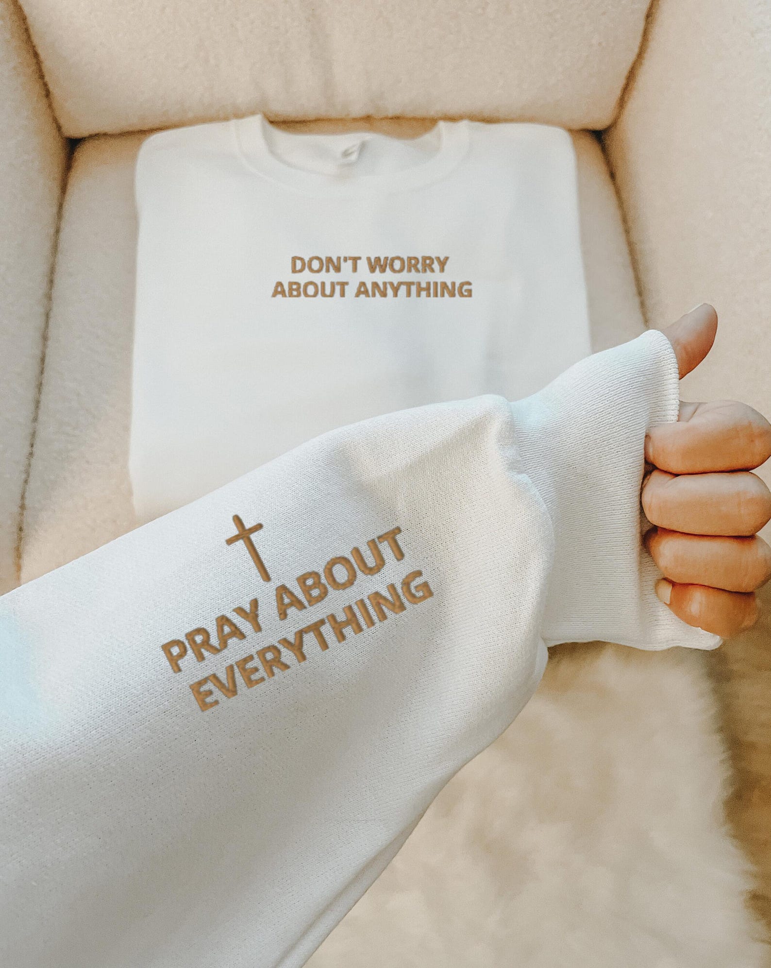 Pray About Everything Embroidered Christian Crewneck Faith Based Merch ...