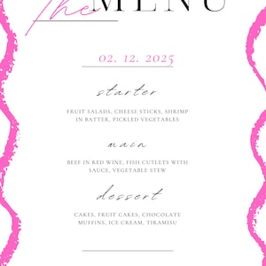 Editable Menu Card Template, All White Affair Gold Theme Party, Modern ...