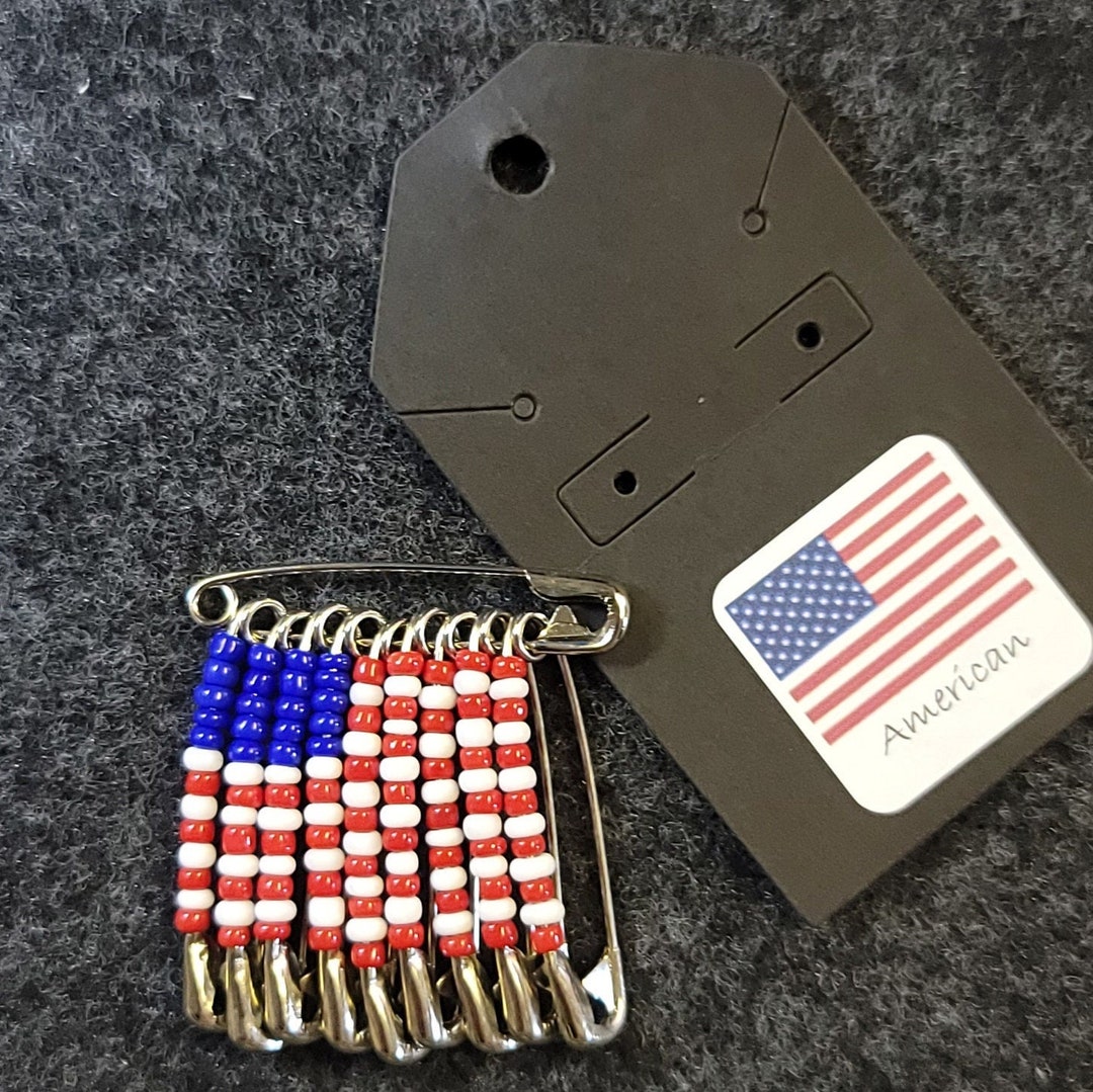 American Flag Beaded Safety Pin Jewelry U.S.A. USA Pride Veteran PTSD ...