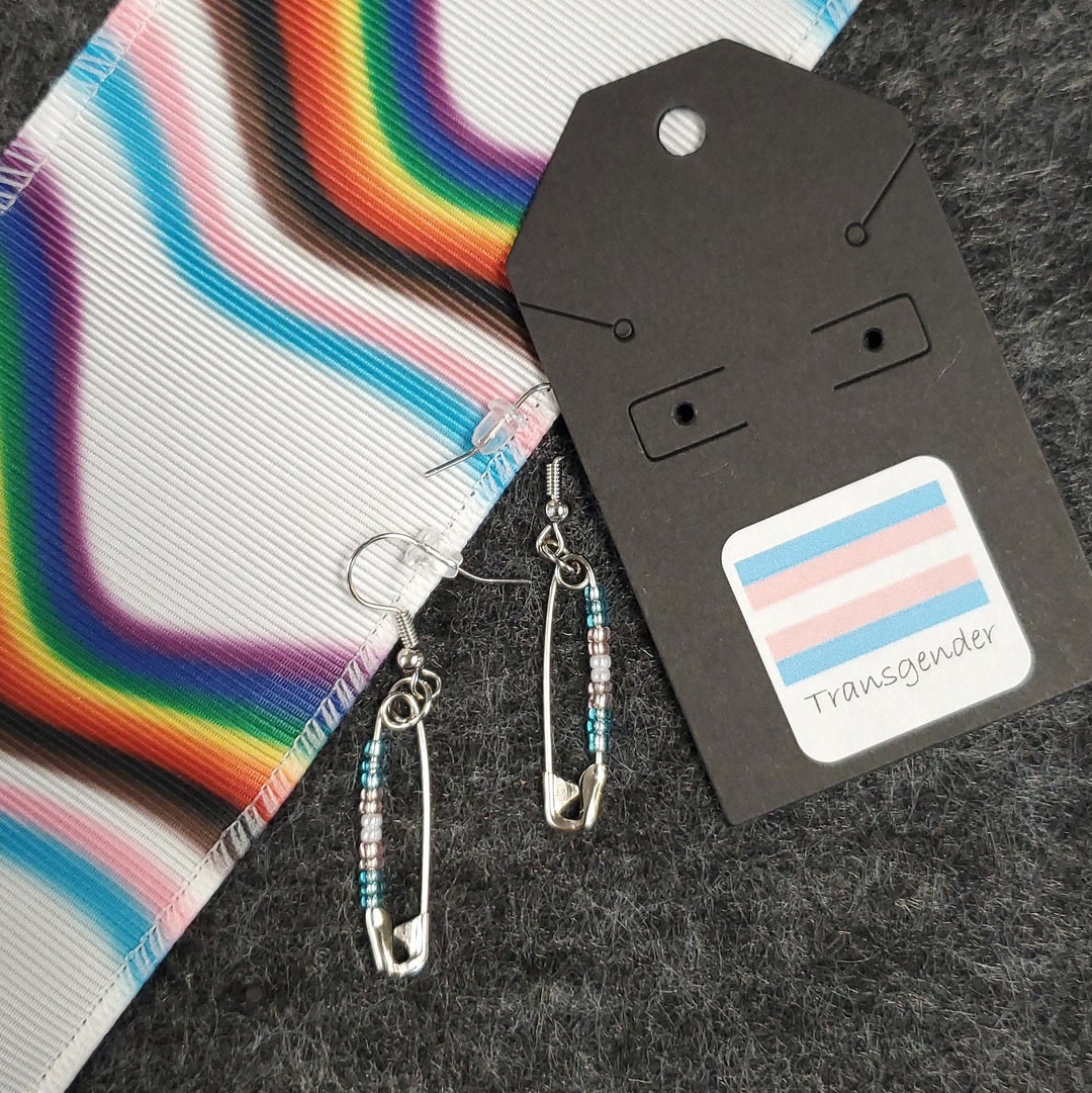 Transgender Trans Pride Flag Beaded Safety Pin Earrings Jewelry Gay ...