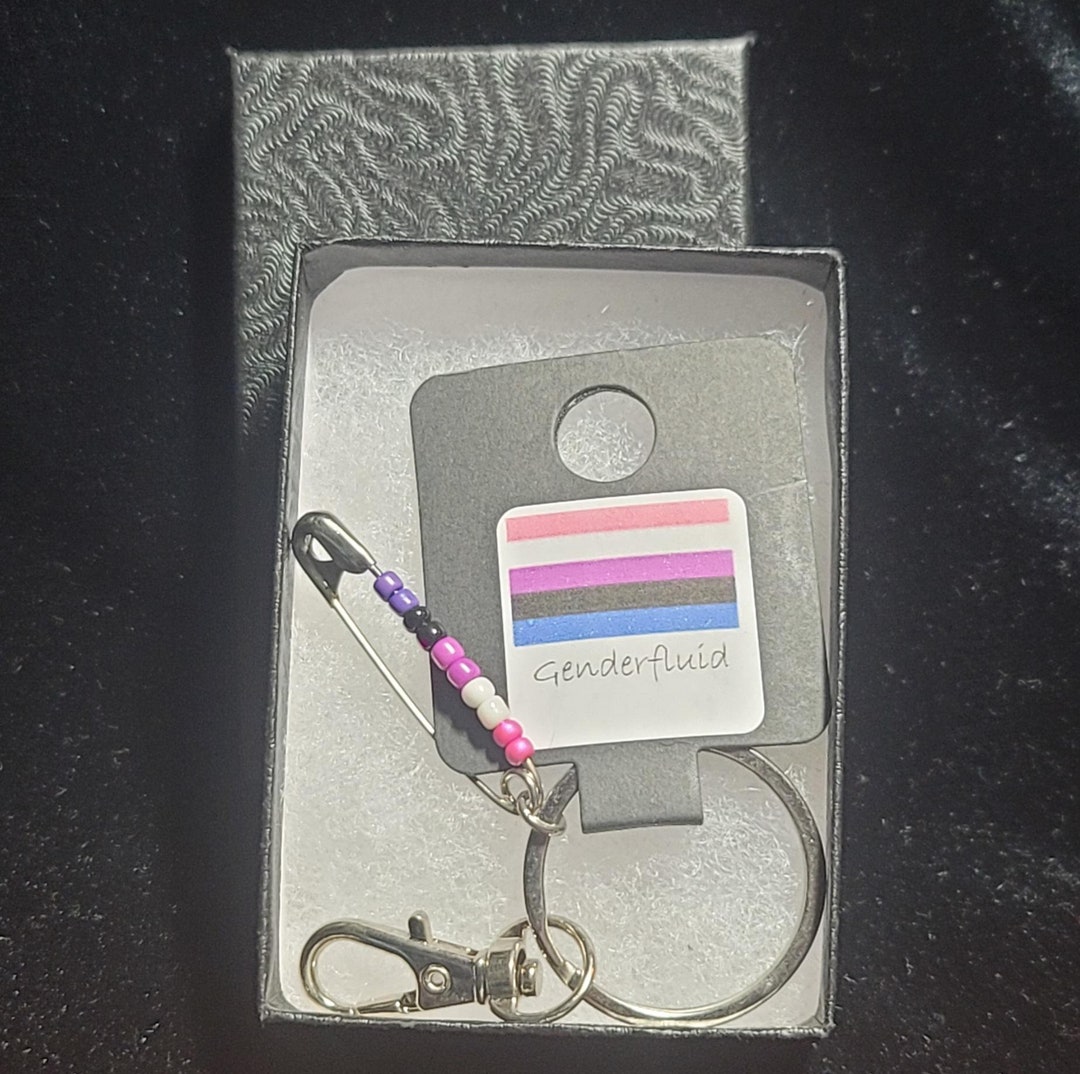 Genderfluid Gender Fluid Rainbow Pride Flag Beaded Safety Pin Keychain ...