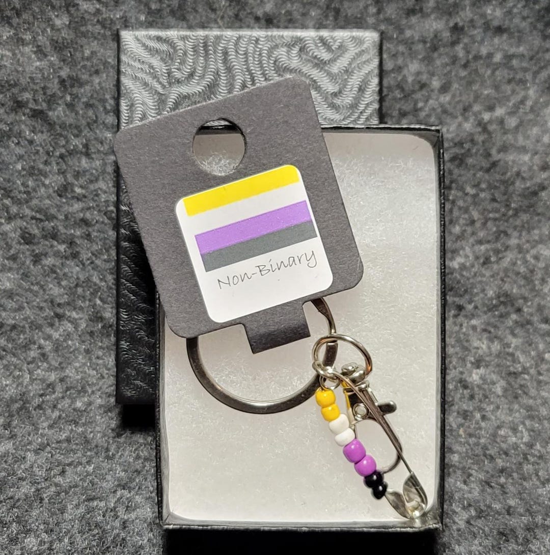 Nonbinary Non-binary Rainbow Pride Flag Beaded Safety Pin Keychain ...