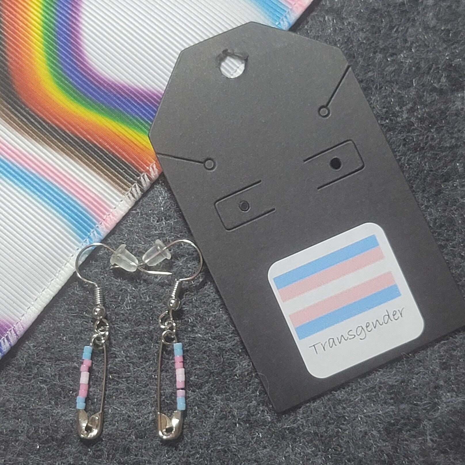 Transgender Trans Pride Flag Opaque Beaded Safety Pin Earrings Jewelry ...
