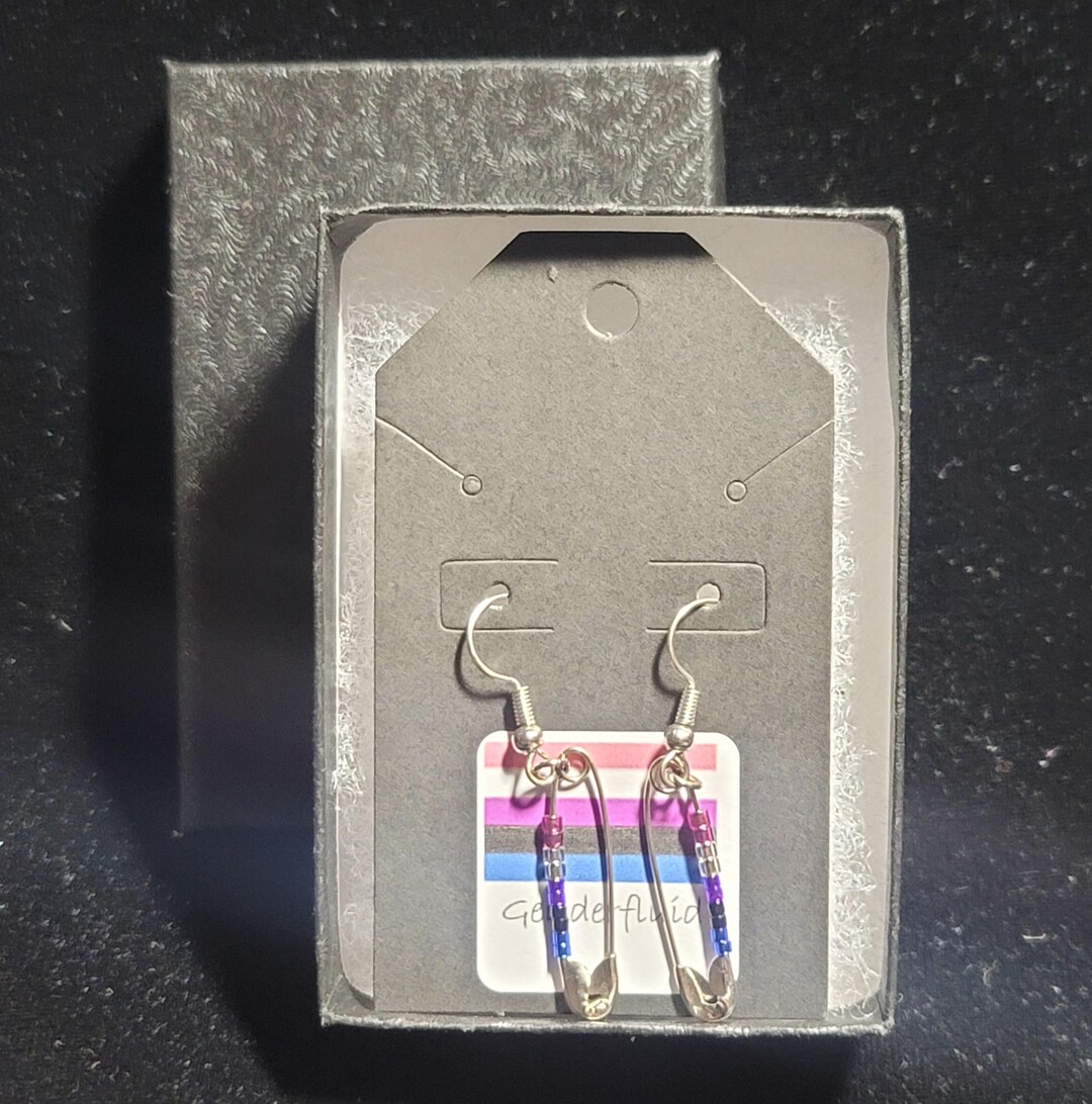 Genderfluid Gender Fluid Pride Flag Beaded Safety Pin Earrings Jewelry ...