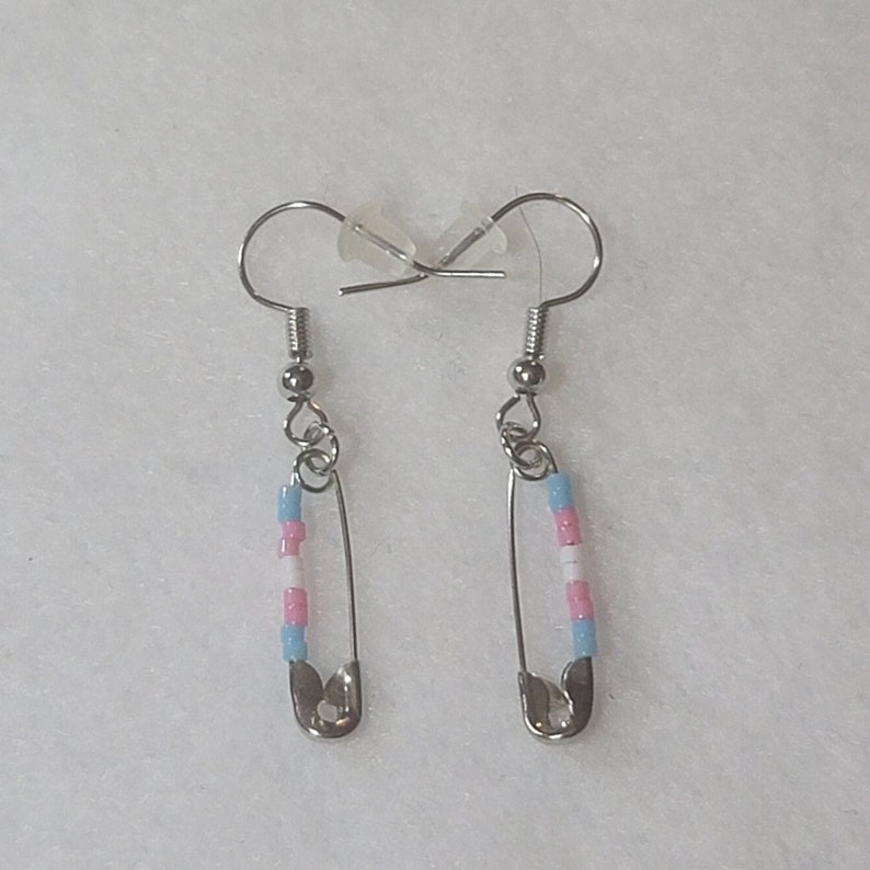 Transgender Trans Pride Flag Opaque Beaded Safety Pin Earrings Jewelry ...