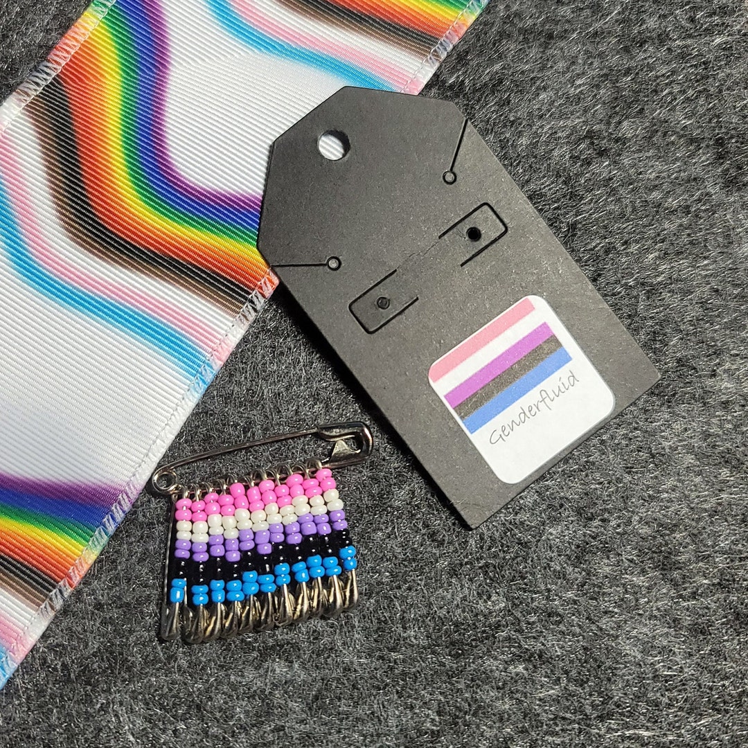 Genderfluid Gender Fluid Pride Flag Opaque Beaded Safety Pin Jewelry Gay Pride LGBTQIA Support ...