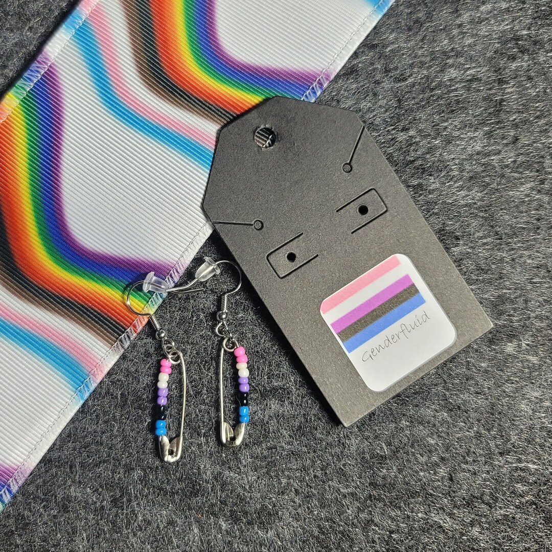 Genderfluid Gender Fluid Pride Flag Beaded Safety Pin Earrings Jewelry ...