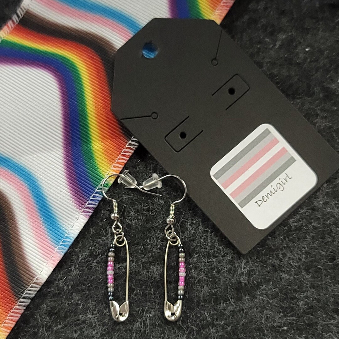 Demigirl Demi-girl Pride Flag Beaded Safety Pin Earrings Jewelry Gay ...