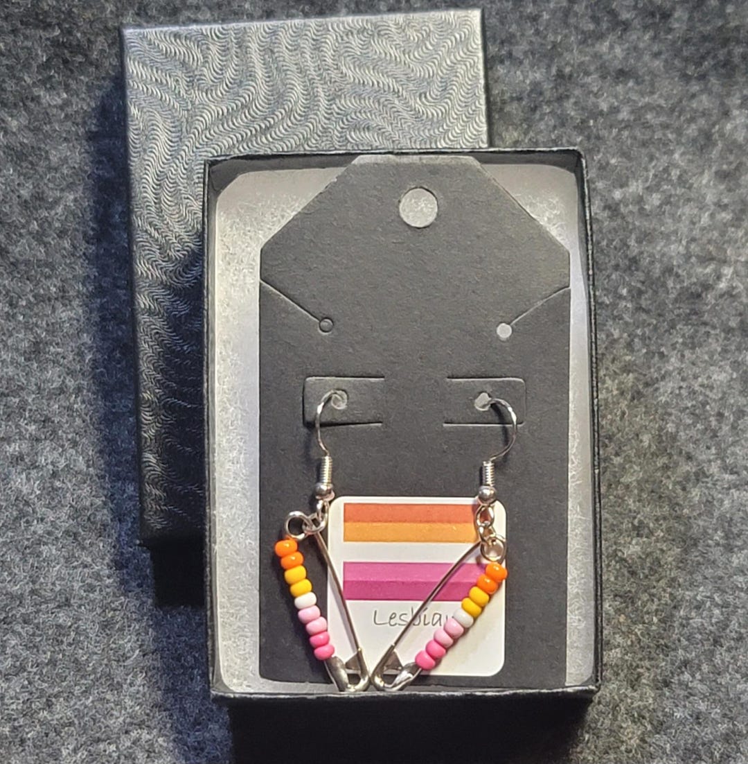 Lesbian Pride Flag Opaque Beaded Safety Pin Earrings Jewelry Gay Pride ...