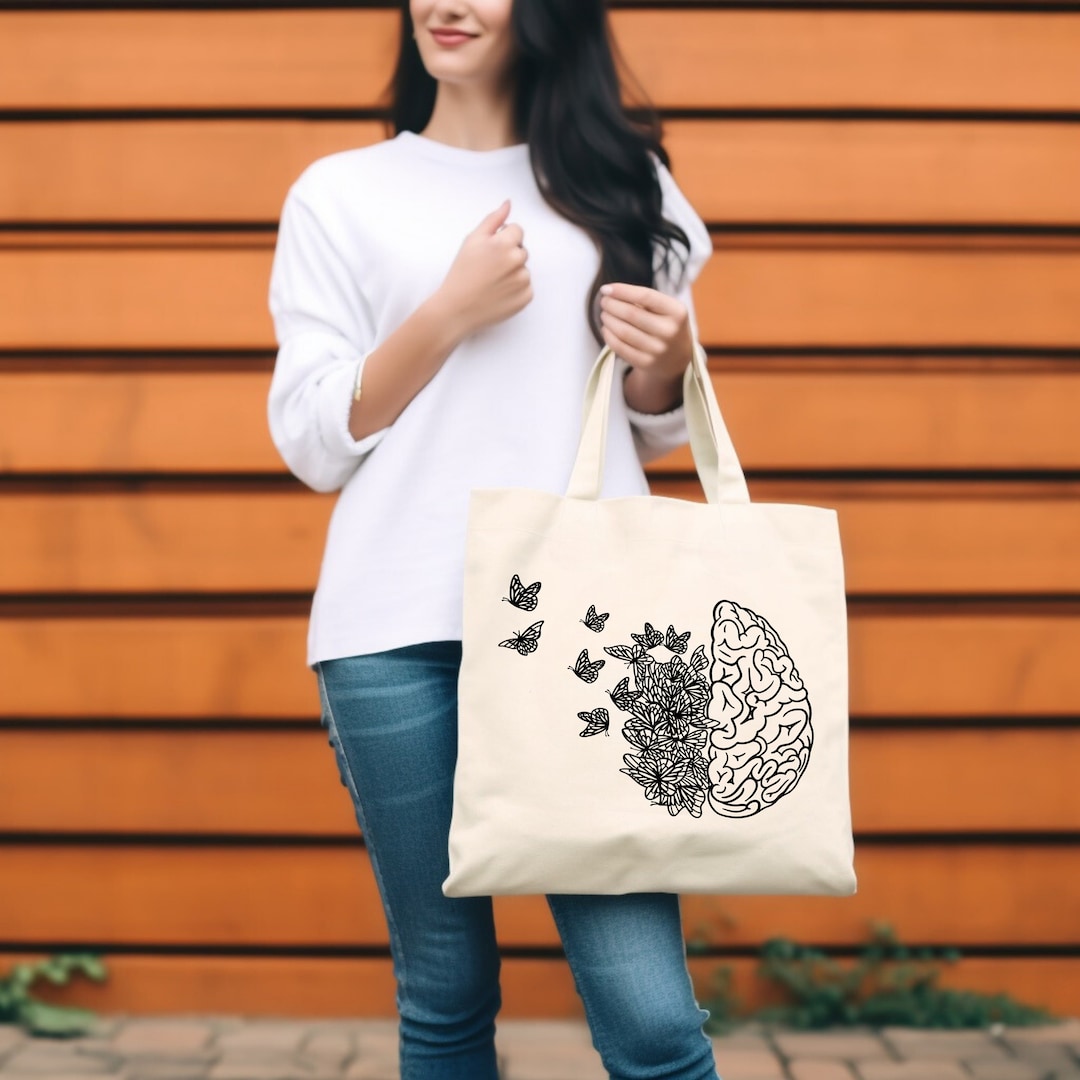 Brain Bag, Brain Tote Bag, Mental Health Tote Bag, Anatomy Butterfly ...
