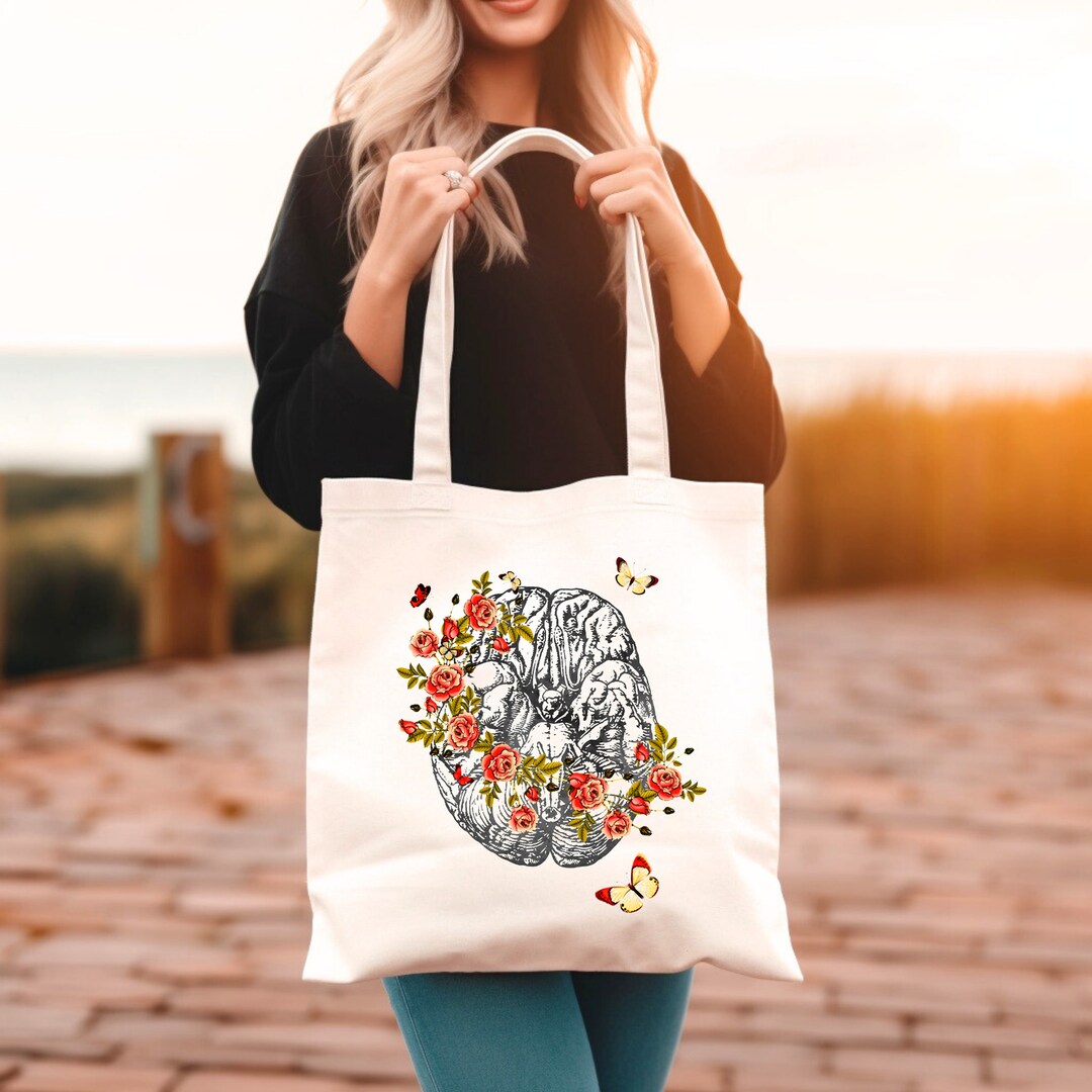 Brain Bag, Mental Health Tote Bag, Brain Tote Bag, Anatomy Flower Brain ...