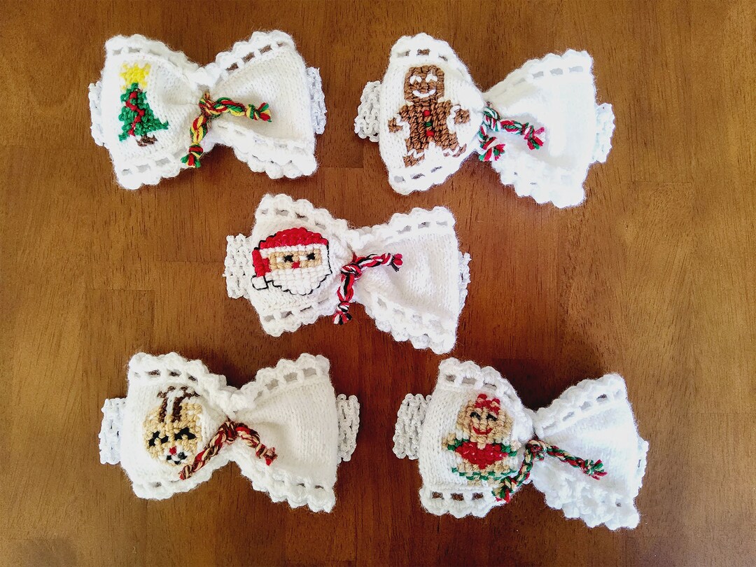 Handknit Christmas Hair Bow Clip, Barrette, or Headband: Santa ...