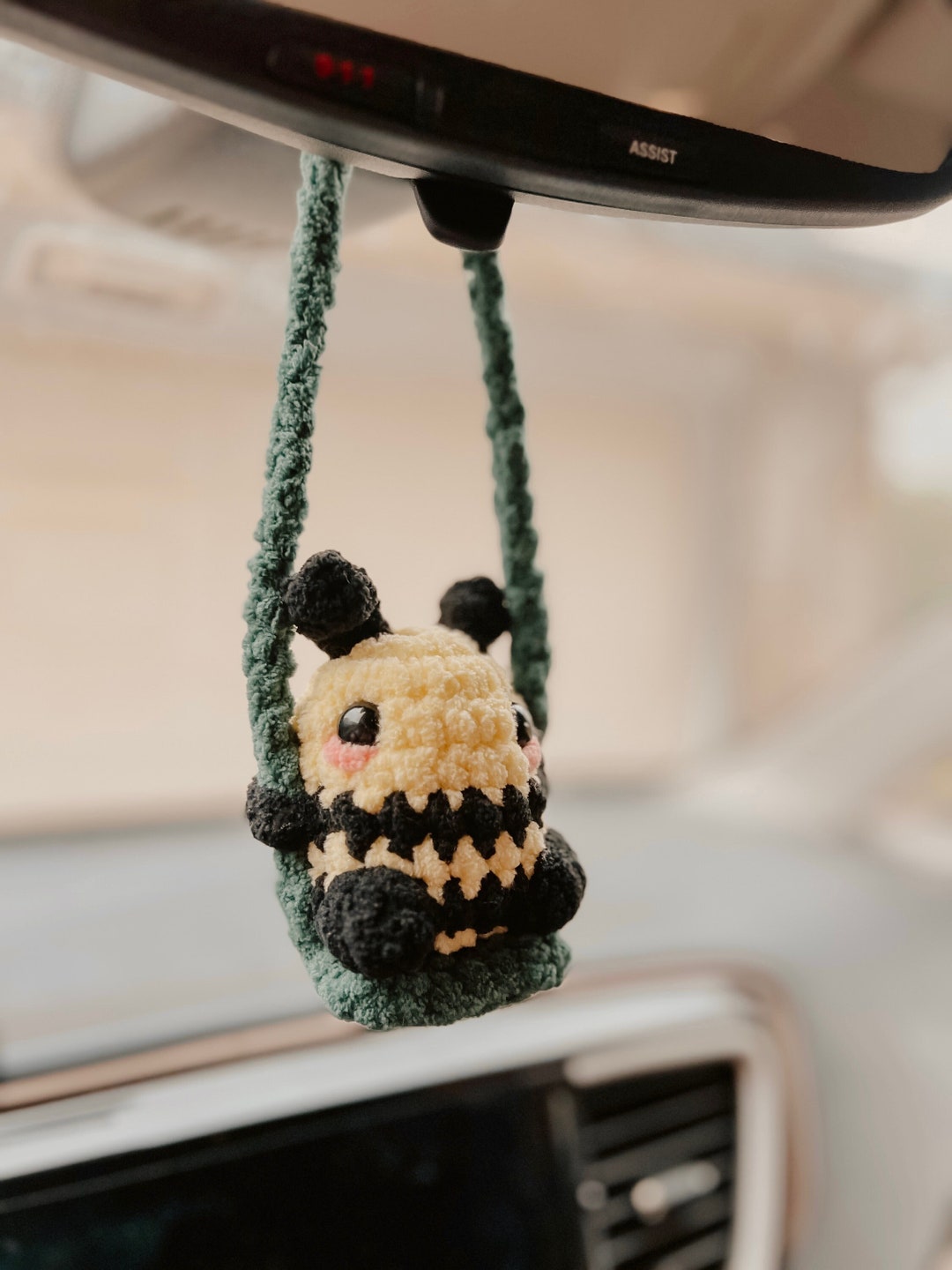 Swinging Bee | Handmade Crochet Plush, Mirror Hanger, Mirror Accessory ...