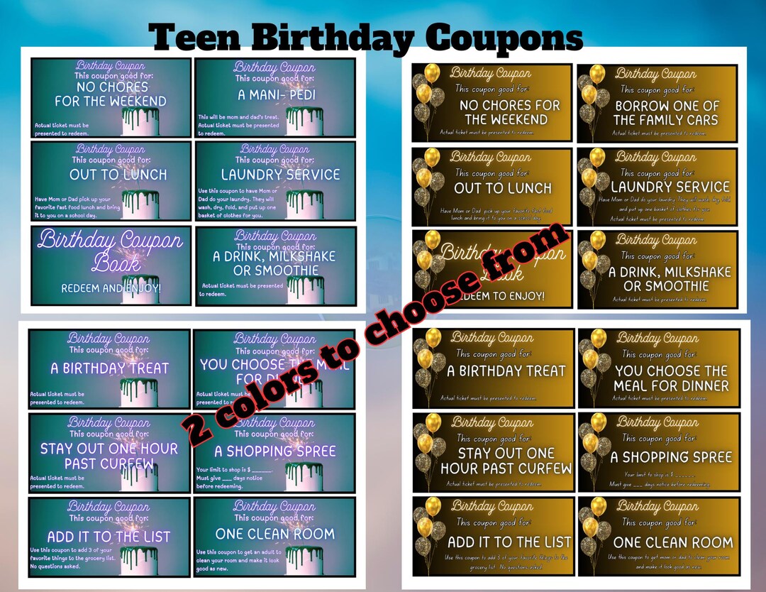 Birthday Coupons for Teens - Etsy