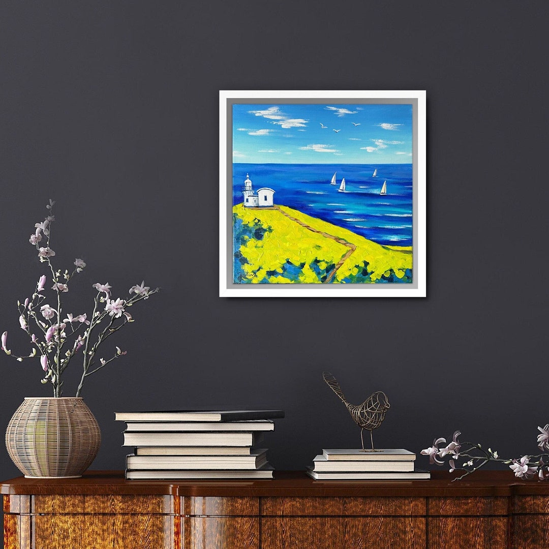 14 X 14 Inches "tacking Point Lighthouse" Original Painting by Irina ...