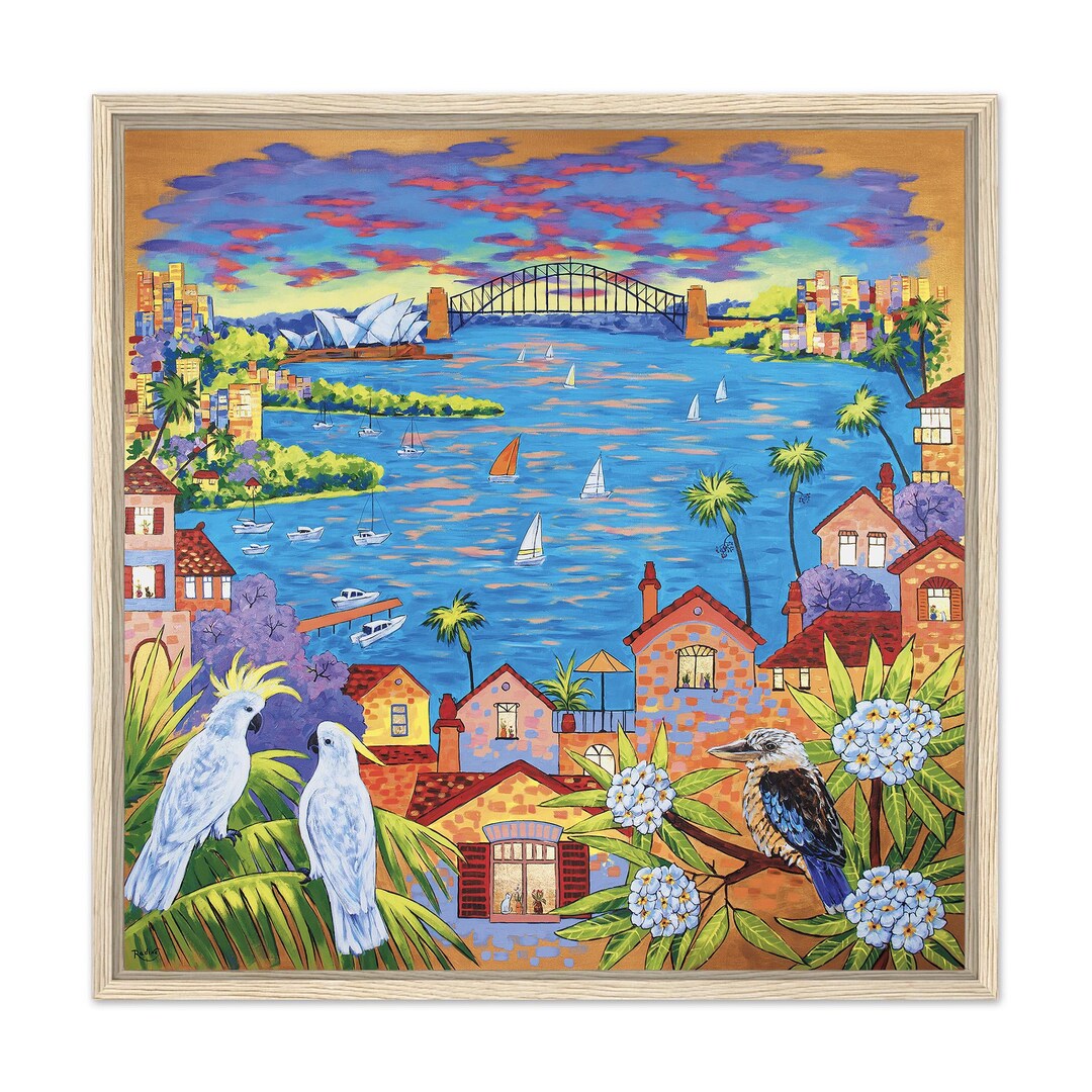 Sydney Natural Wood Framed Canvas Print Featuring Original Painting by ...