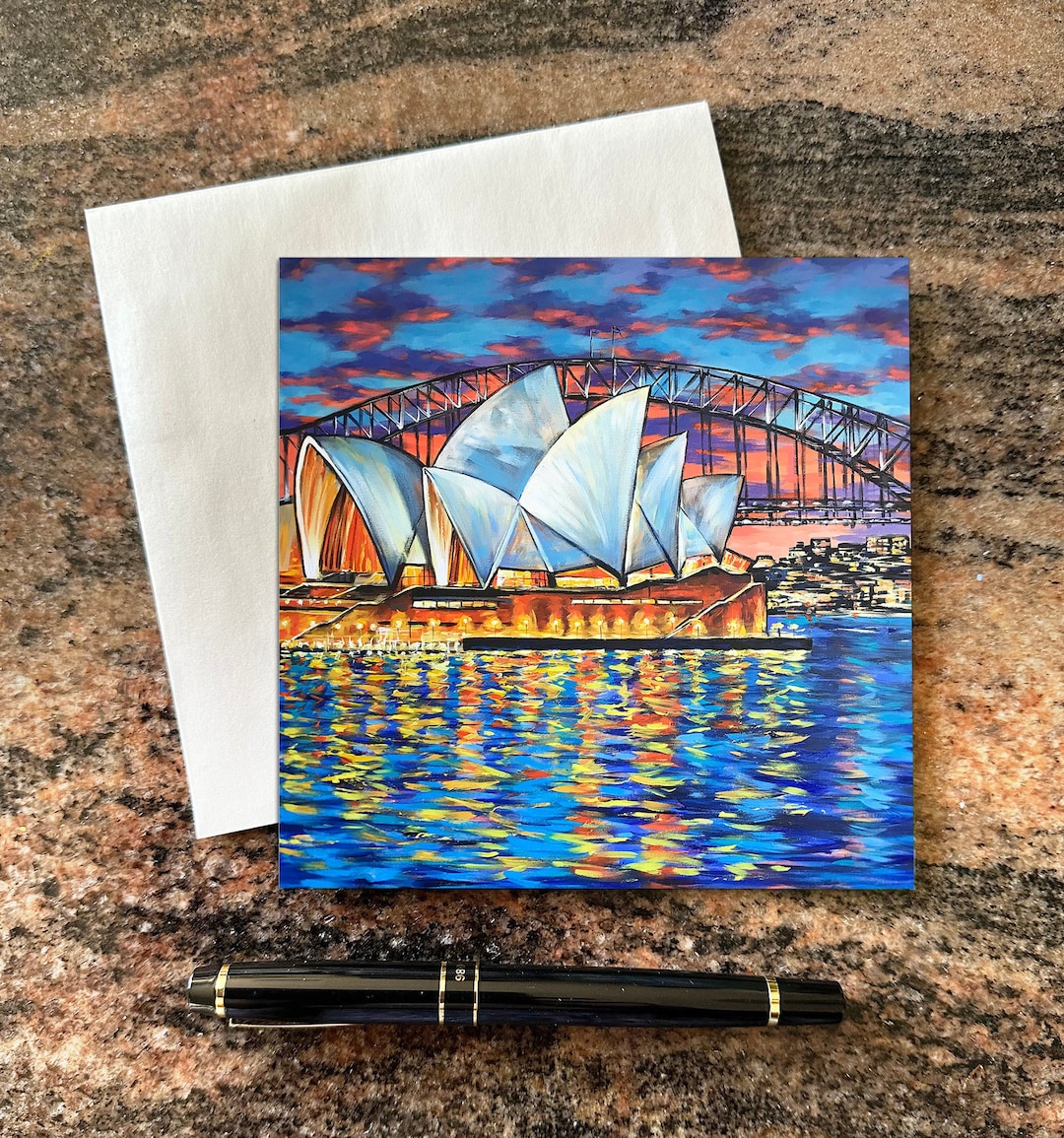 Sydney Opera House at Night Square Greeting Cards, 14x14 Cm Greeting ...