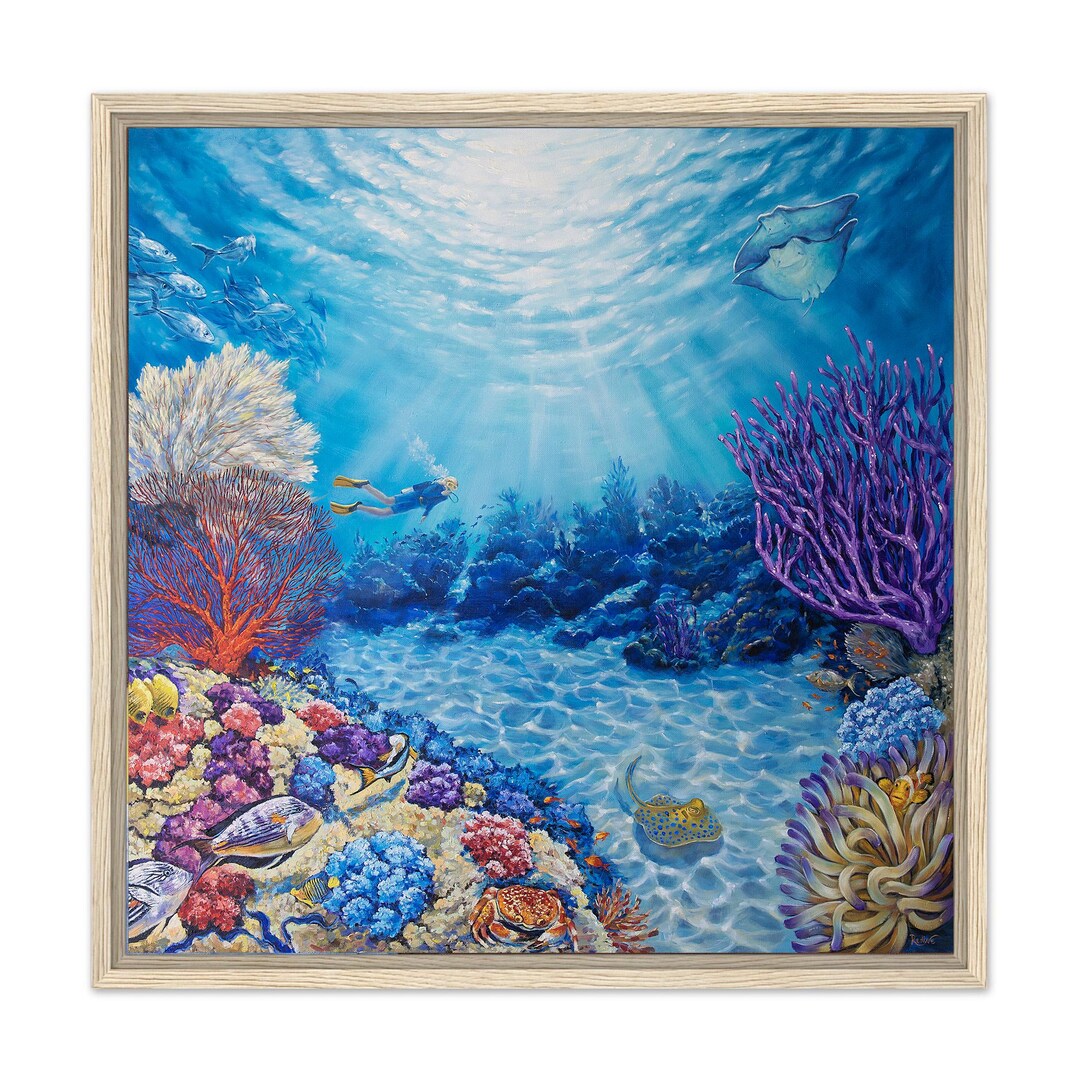 Kingdom of Neptune Natural Wood Framed Canvas Print Featuring Original ...