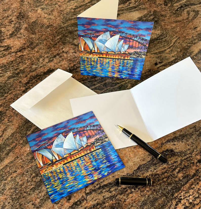 Sydney Opera House at Night Square Greeting Cards, 14x14 Cm Greeting ...