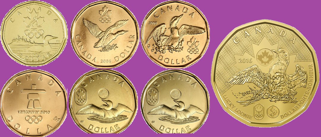 Complete Set 2004-2016 Seven Canada Olympic Lucky Loonie Coins Mint UNC ...